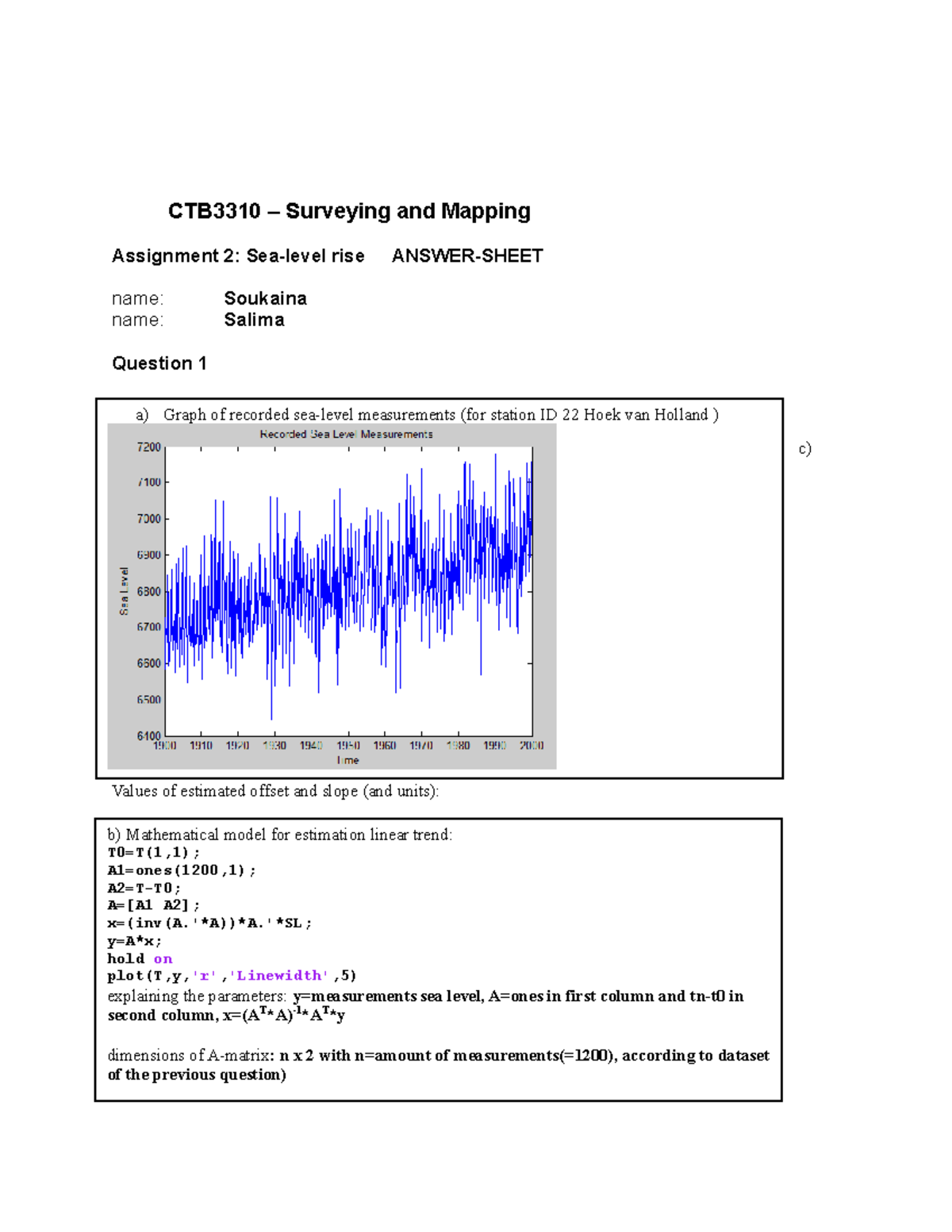 Practicum - Assignment 2 sea level rise :) goedgekeurd door s and s :d - CTB3310 Surveying and ...