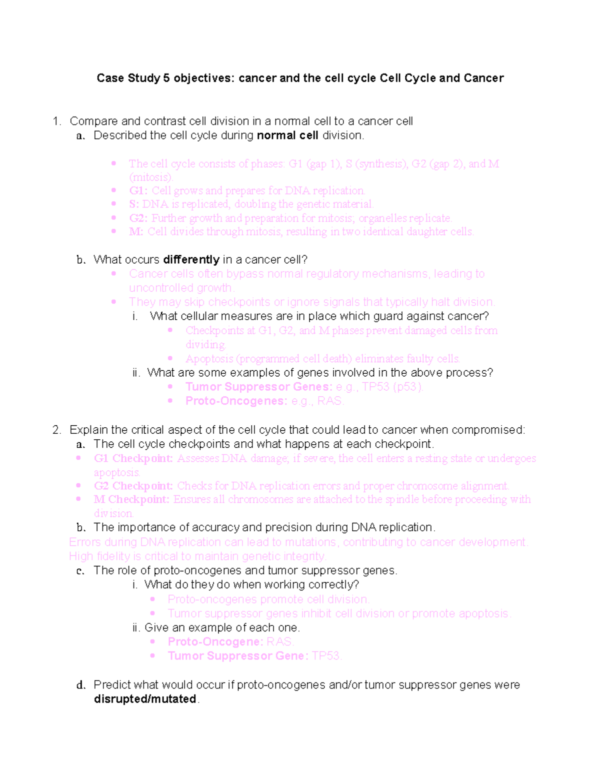 Case Study 5 - Objectives - Case Study 5 objectives: cancer and the ...