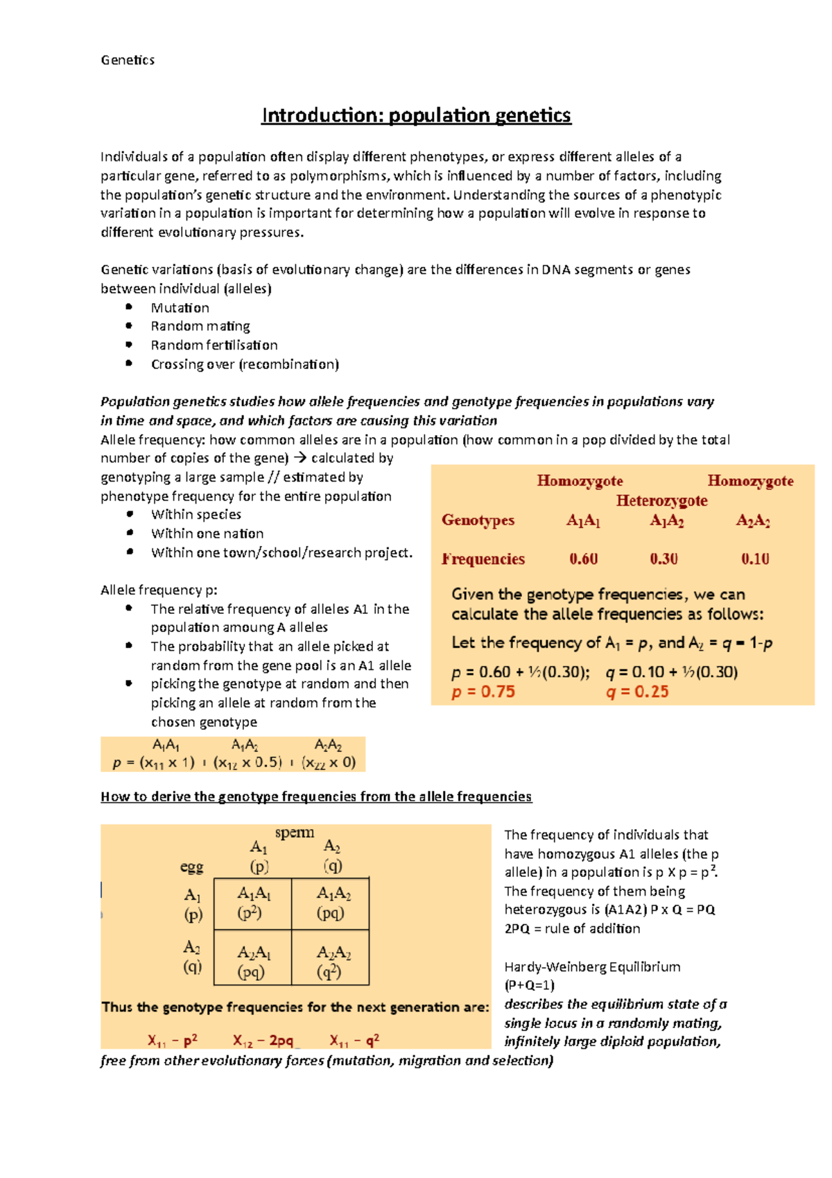 Introduction- population genetics - notes - Genetics Introduction ...