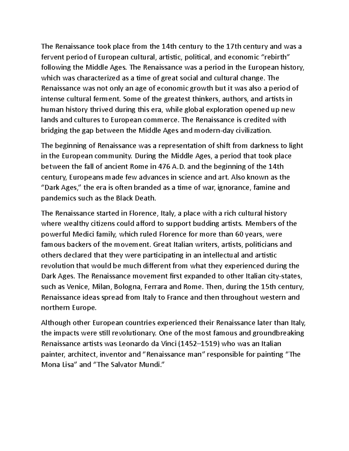 The Renaissance Period - The Renaissance took place from the 14th ...