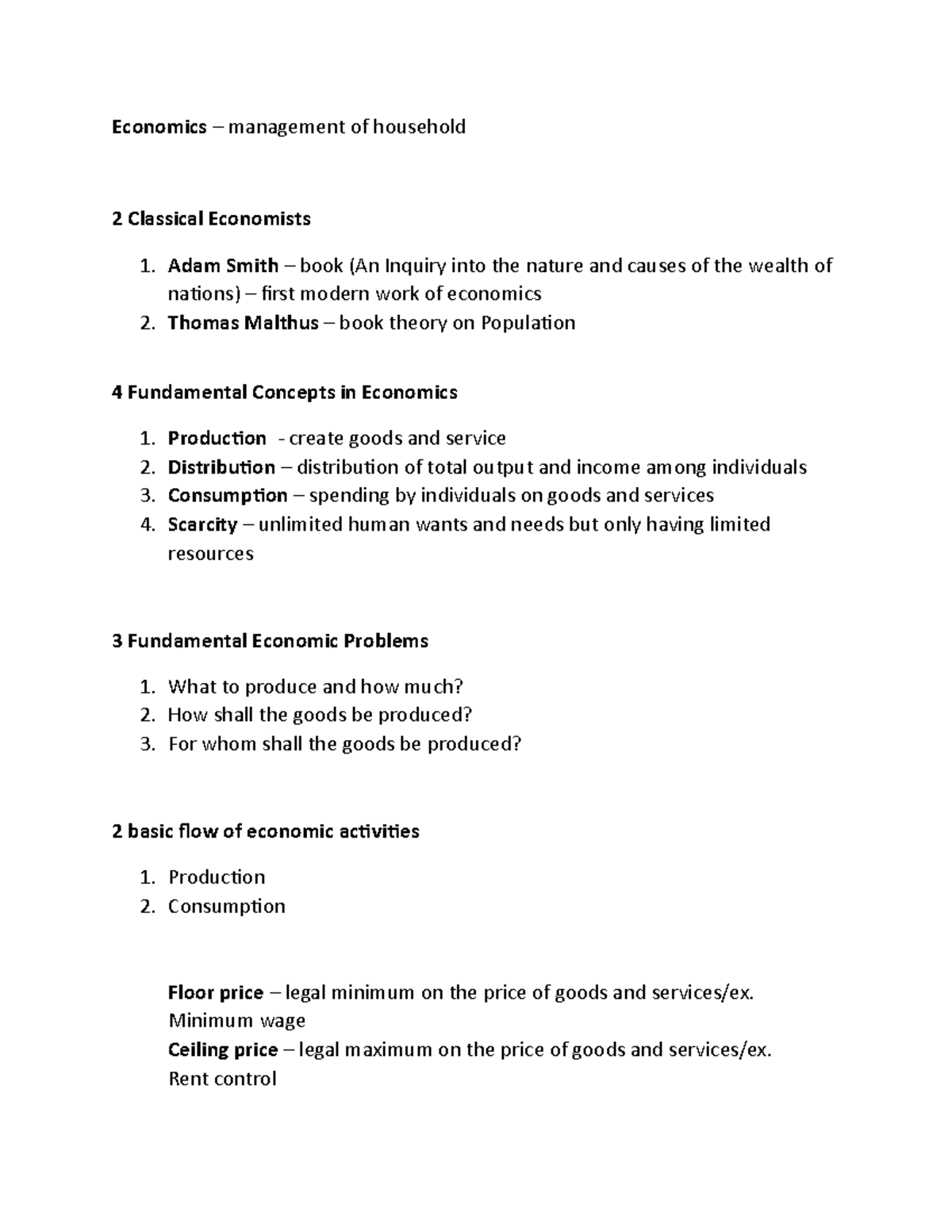 Bs Economics management - Economics – management of household 2 ...