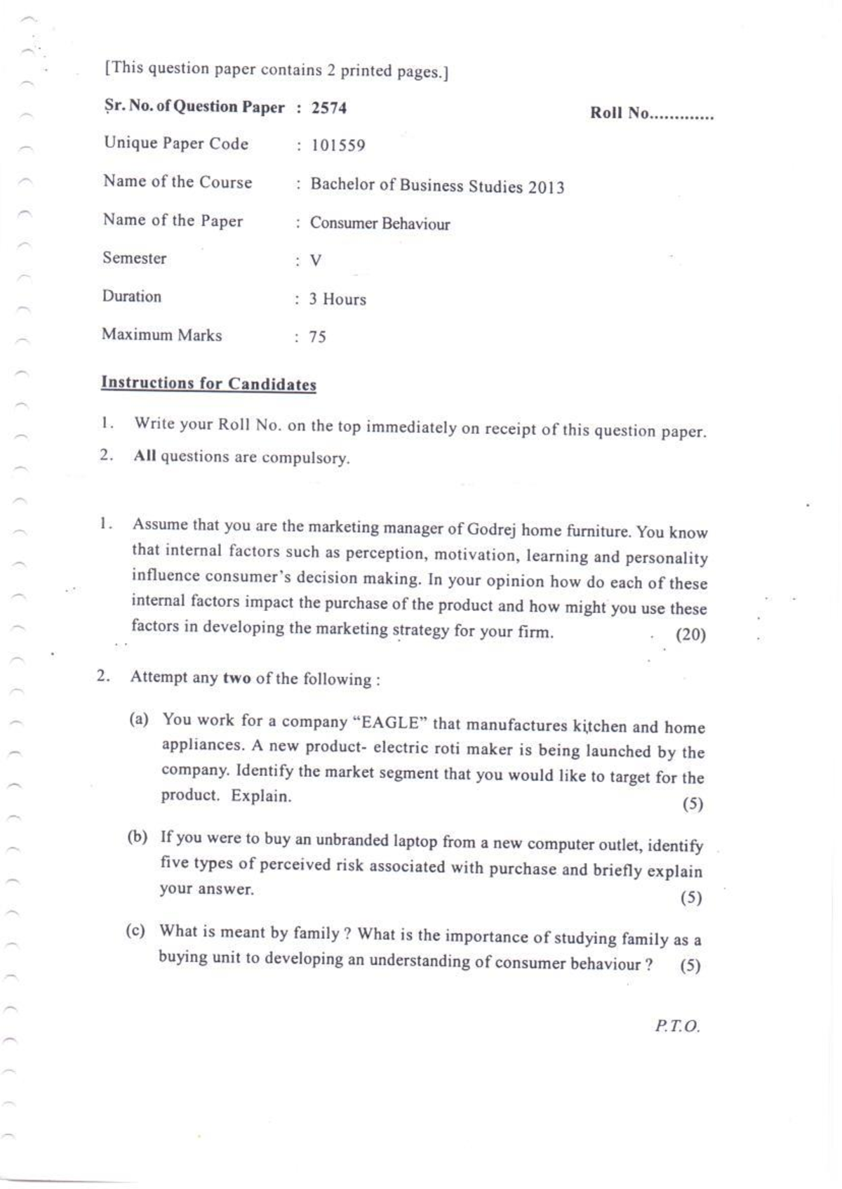 Consumer-Behavior-2013 - question paper contains 2 printed Sr. No. of ...
