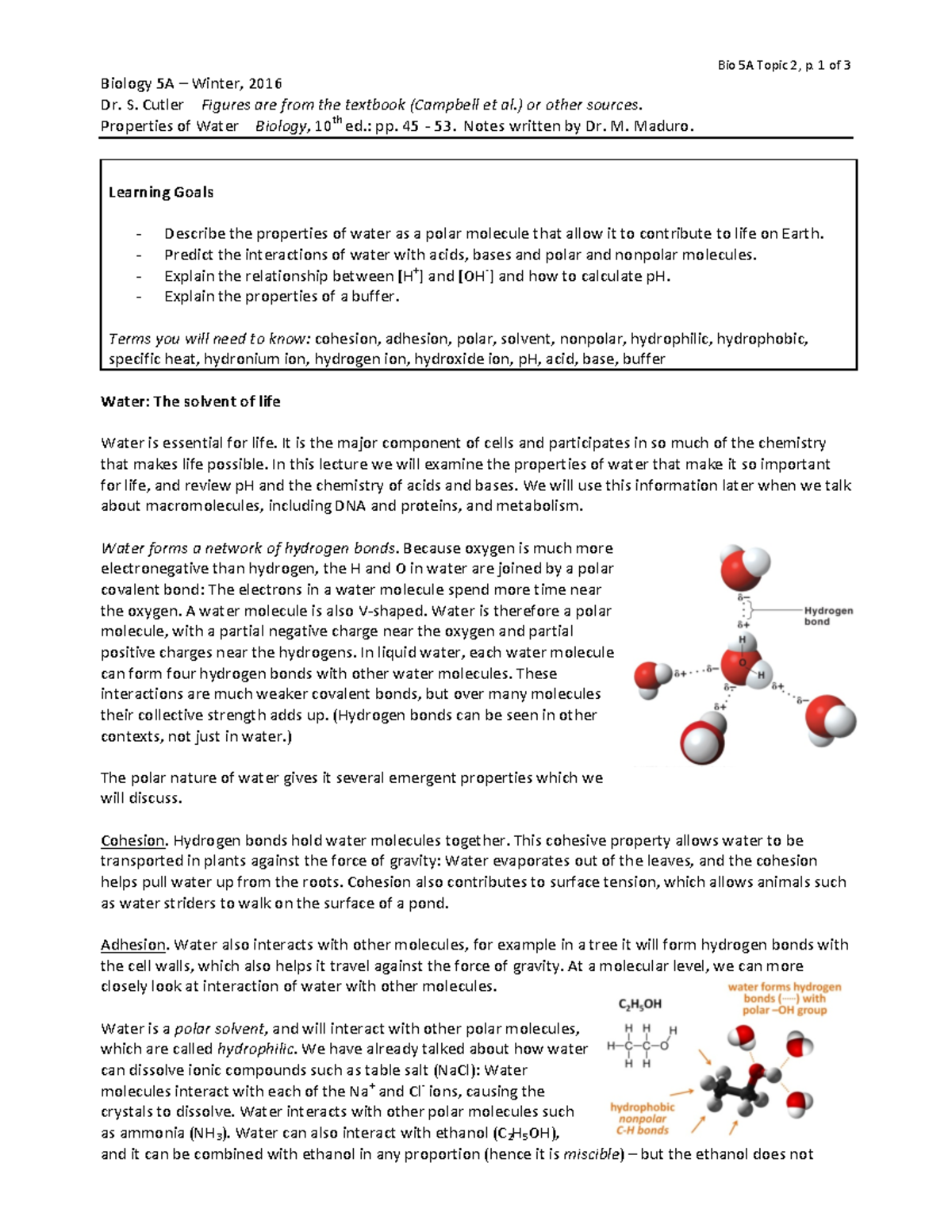 Topic-2-Water - bio notes chapter 2 - Bio 5A Topic 2, p. 1 of 3 Biology ...