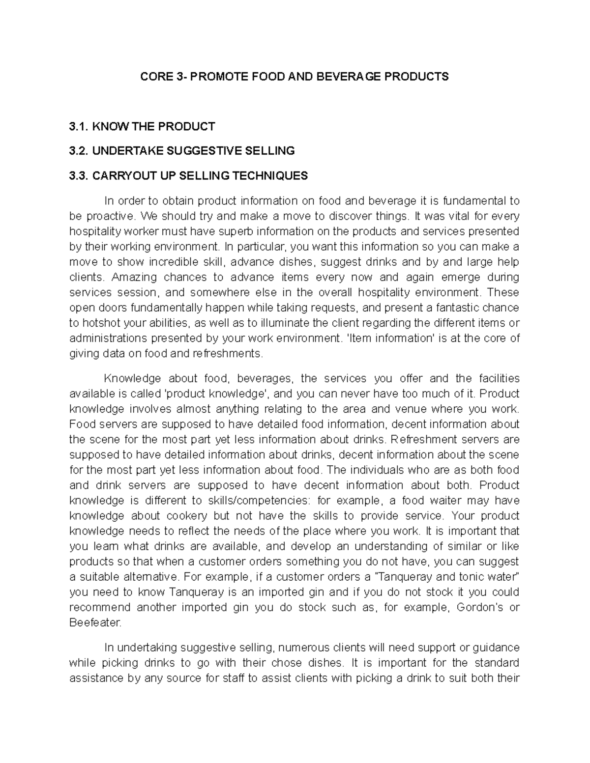 CORE 3- Promote FOOD AND Beverage Products - CORE 3- PROMOTE FOOD AND ...