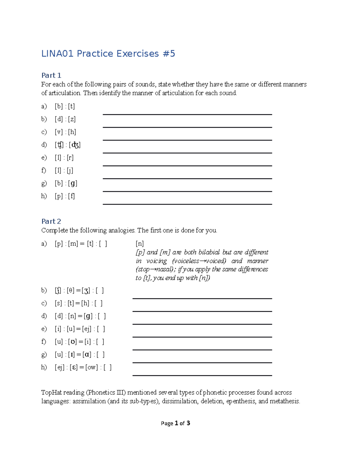 Week 5-Practice Exercises - LINA01 Practice Exercises Part 1 For each ...