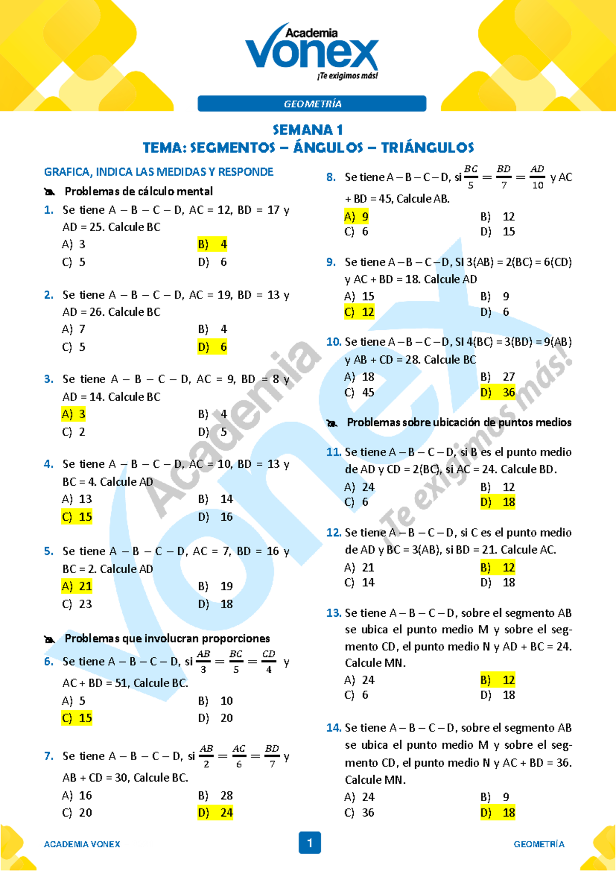 MATE CERO GE S1 VC Claves - GEOMETRÍA ACADEMIA VONEX 1 GEOMETRÍA SEMANA 1 TEMA: SEGMENTOS ...