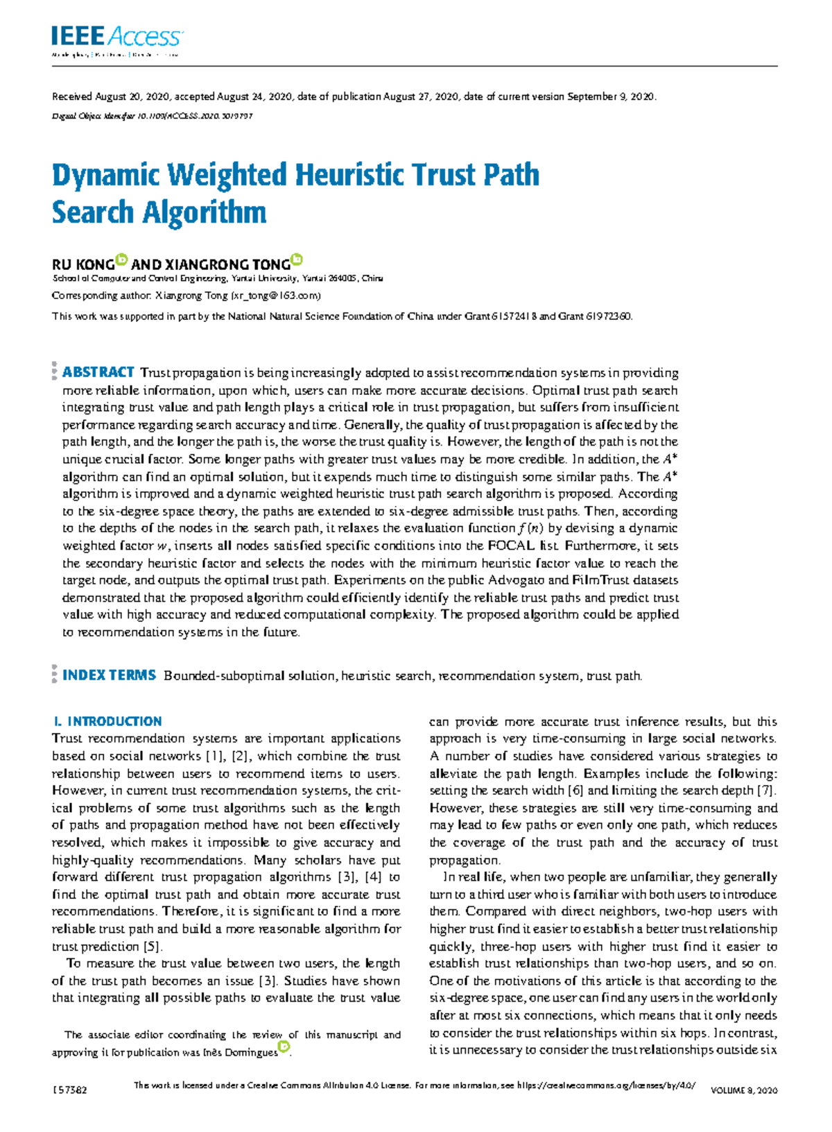 Dynamic Weighted Heuristic Trust Path Search Algorithm Received August 20 2020 Accepted