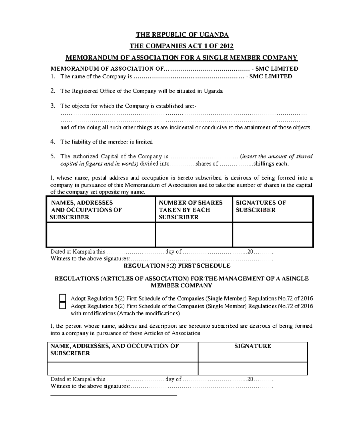 Single member company lean memarts 1661925606 - THE REPUBLIC OF UGANDA ...