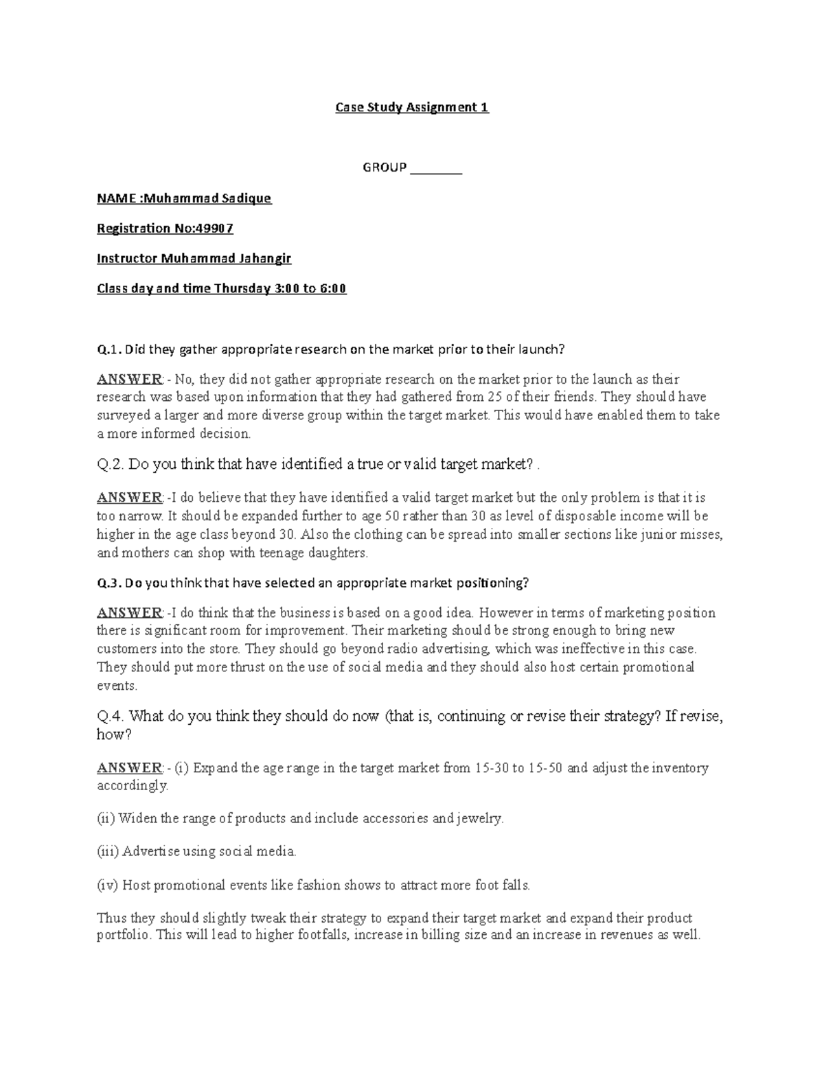 Case Study Assignment.m.sadiq - Case Study Assignment 1 GROUP ...