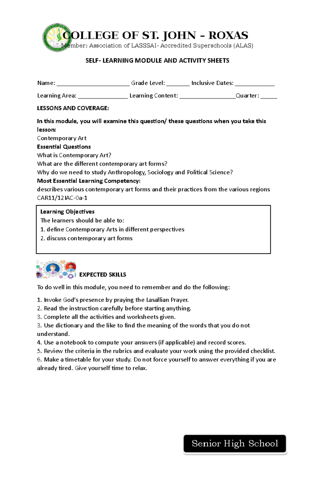 CPAR Module Q1W1 - CPAR 11/12 - COLLEGE OF ST. JOHN – ROXAS Member ...