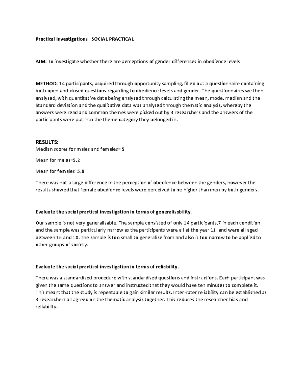 Practical Investigations Social Practical - Practical Investigations ...