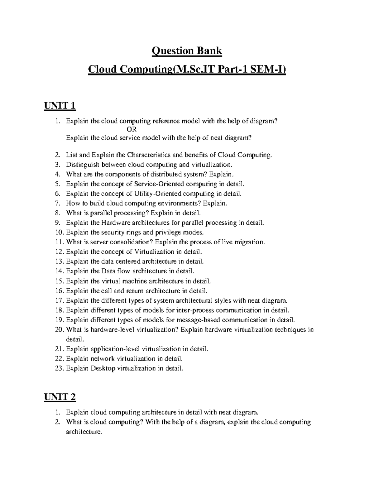 Cloud Computing Qb 1 Question Bank Cloud Computingmsc Part 1 Sem I Unit 1 Explain The Cloud