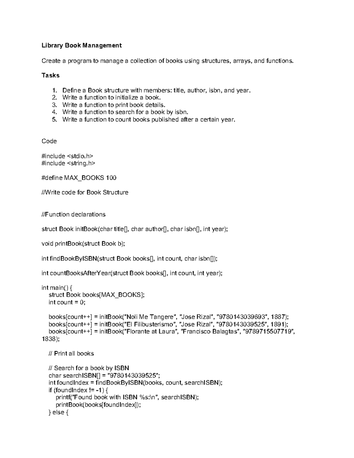 Activity 8 - Structures (Library Book Management) - Library Book ...