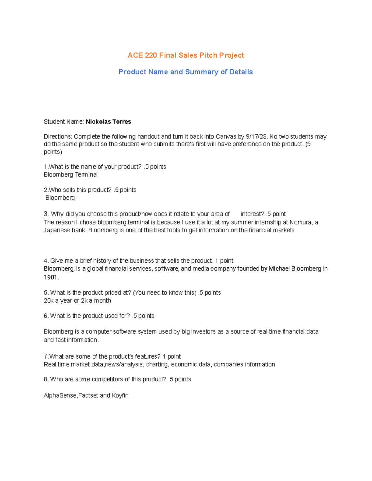 ACE 220 Final Sales Pitch Project - ACE 220 Final Sales Pitch Project ...