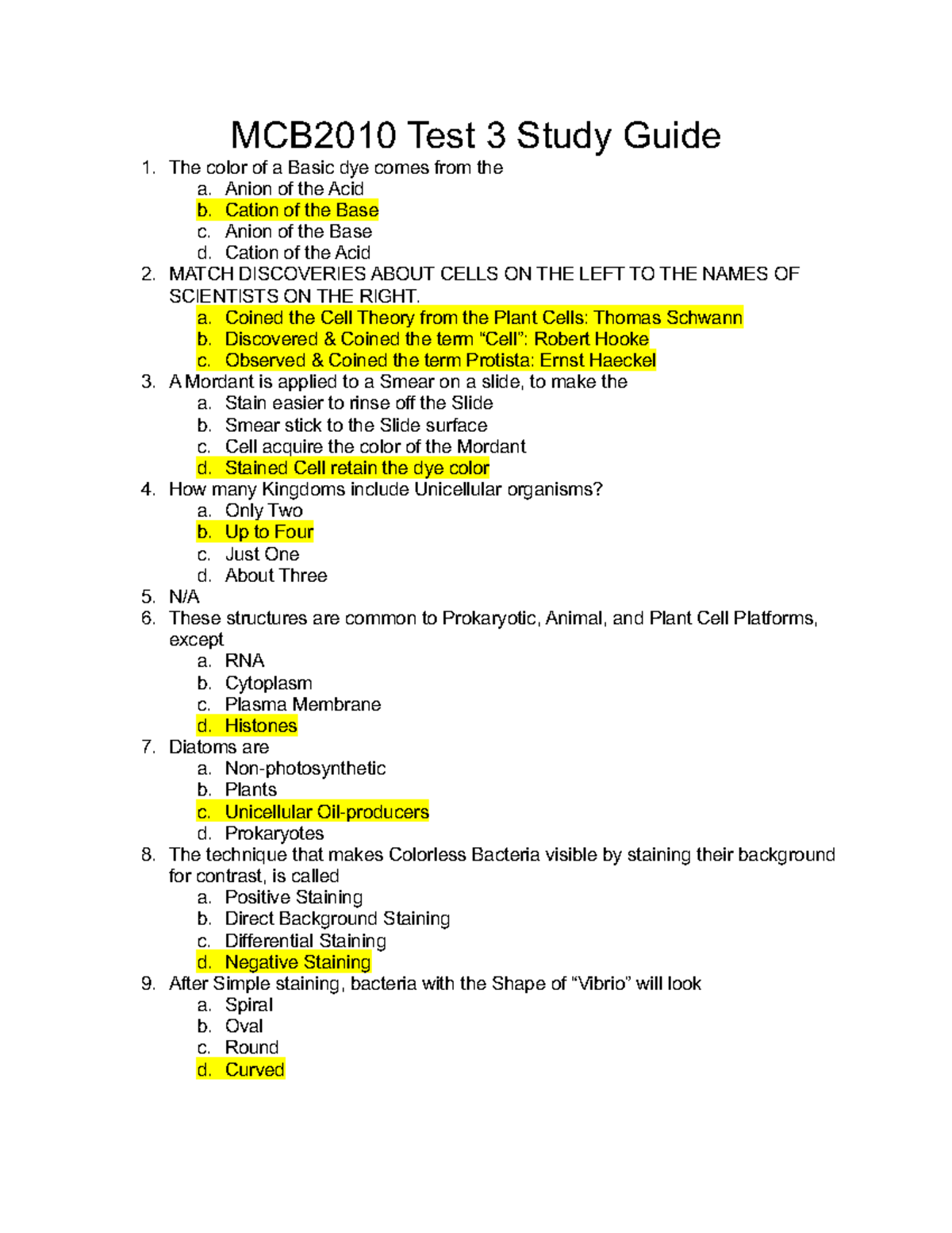 MCB2010 Test 3 Study Guide - MCB 2 010 Test 3 Study Guide The color of ...