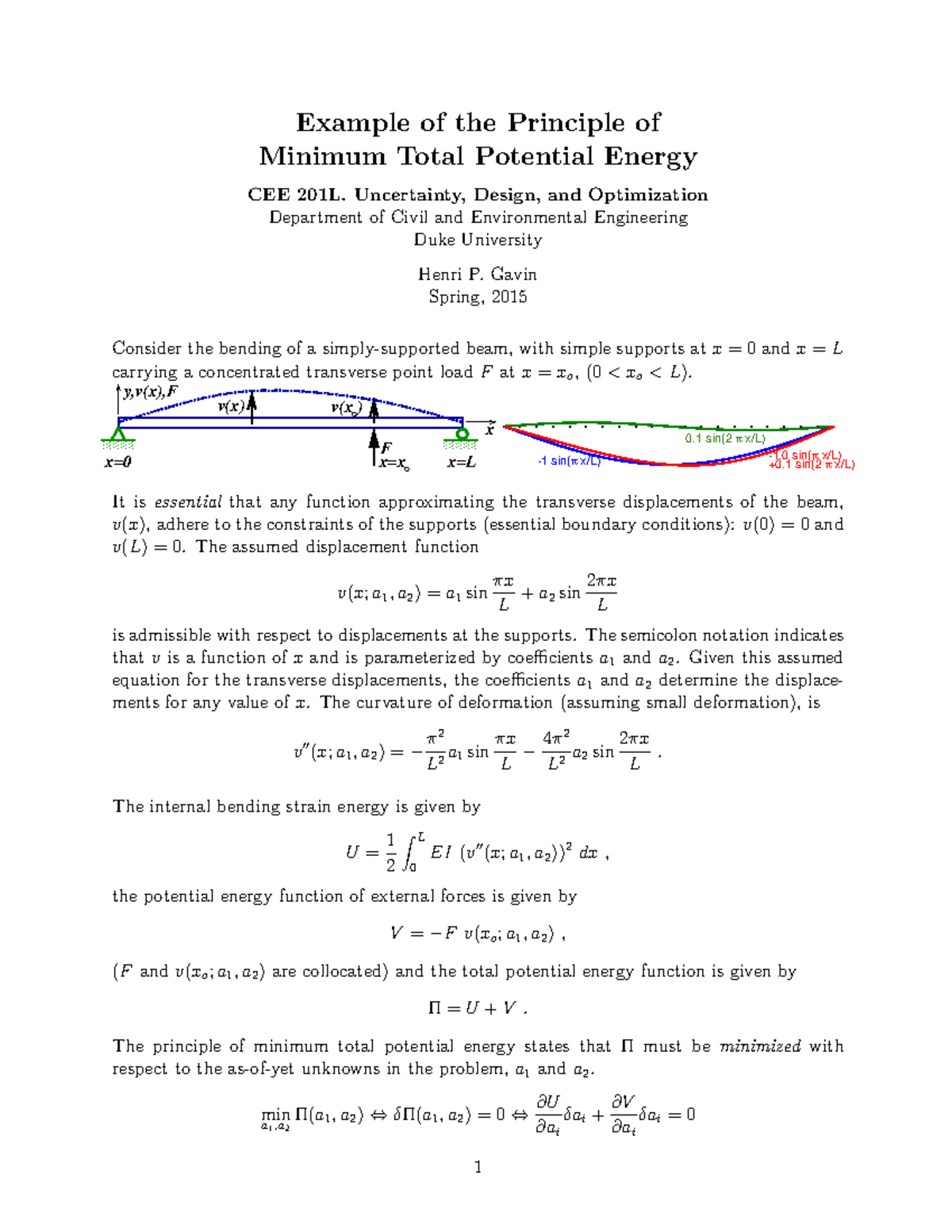 Practical - Example Of The Principle Of Minimum Total Potential Energy - Example of the ...