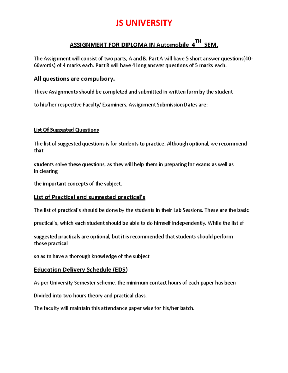 Automobile 4th sem assignment js - ASSIGNMENT FOR DIPLOMA IN Automobile 4 TH SEM. The Assignment ...