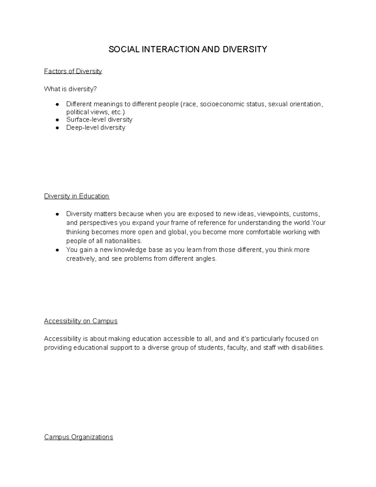 College Success Notes #8 - SOCIAL INTERACTION AND DIVERSITY Factors of ...