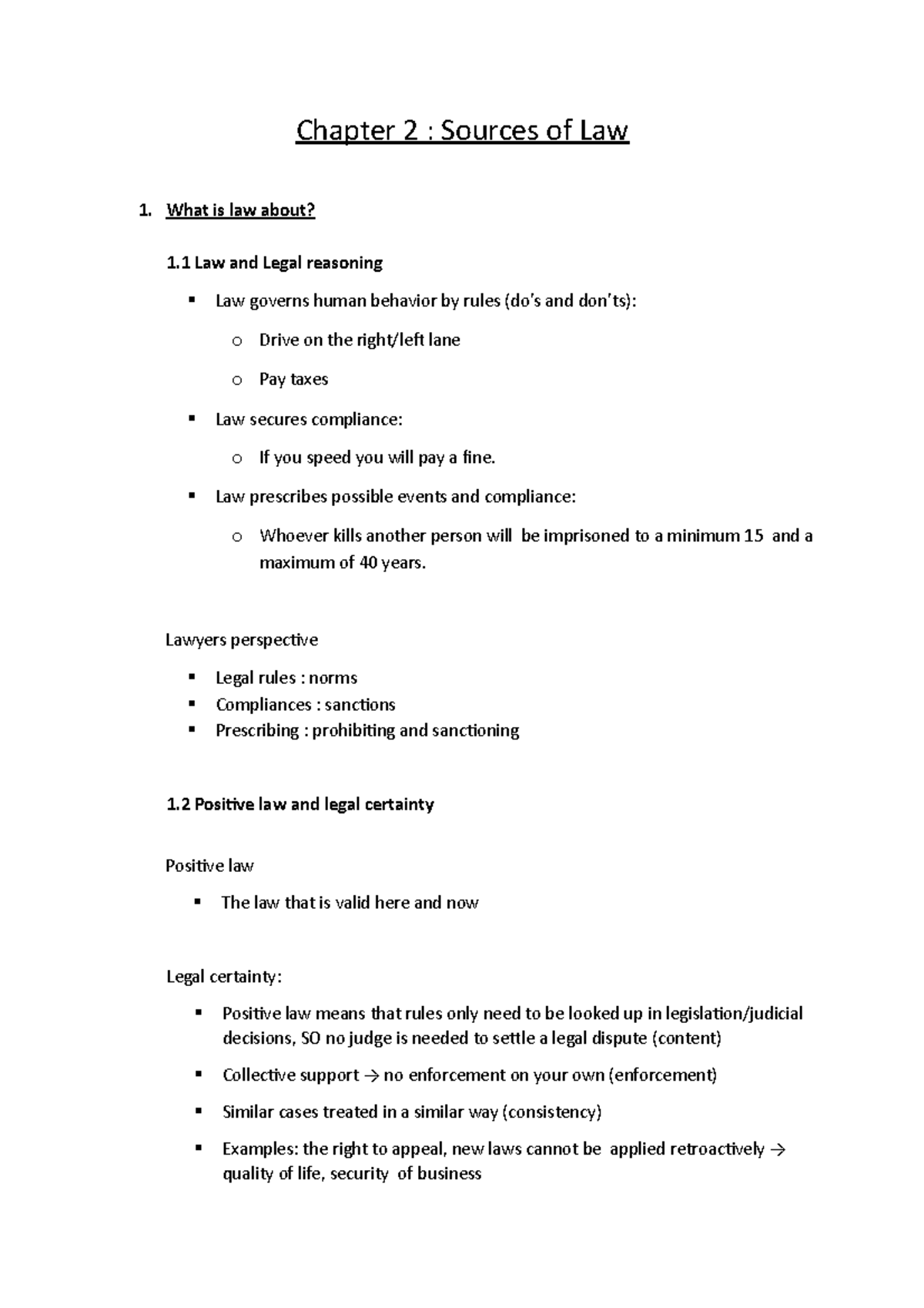 Revision Notes Chapter 2 Sources Of Law What Is Law About 1 Law