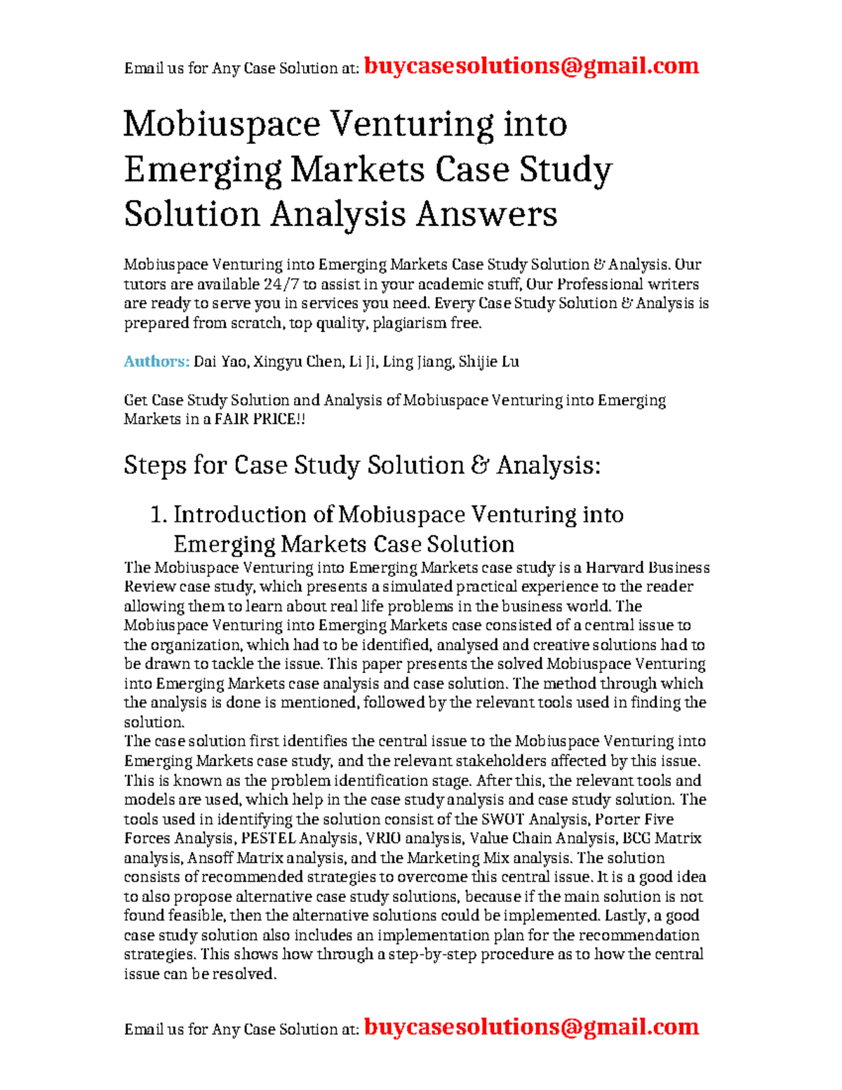 Case Solution Mobiuspace Venturing into Emerging Markets - Mobiuspace ...