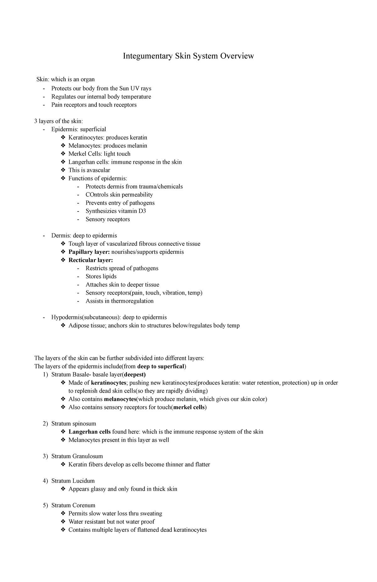 Integumentary system - Integumentary Skin System Overview Skin: which ...