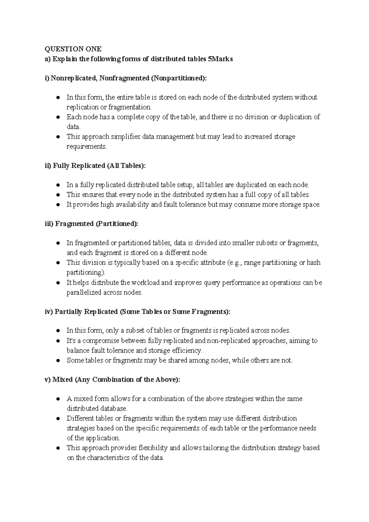 Adv db 6 JDI - Advanced Databases, Distributed databases, Kca university, 4.1 - QUESTION ONE a ...