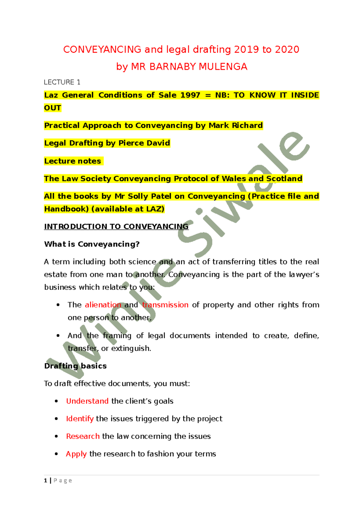 Conveyancing Consolidated Lecture Notes - CONVEYANCING and legal ...