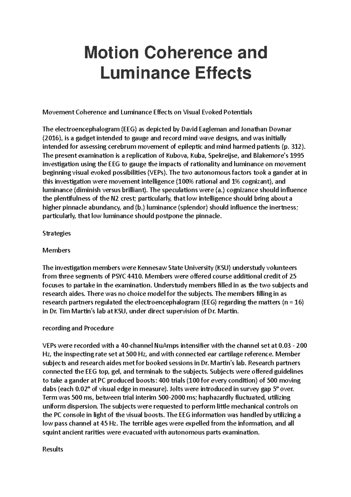 Motion Coherence and Luminance Effects - Motion Coherence and Luminance ...
