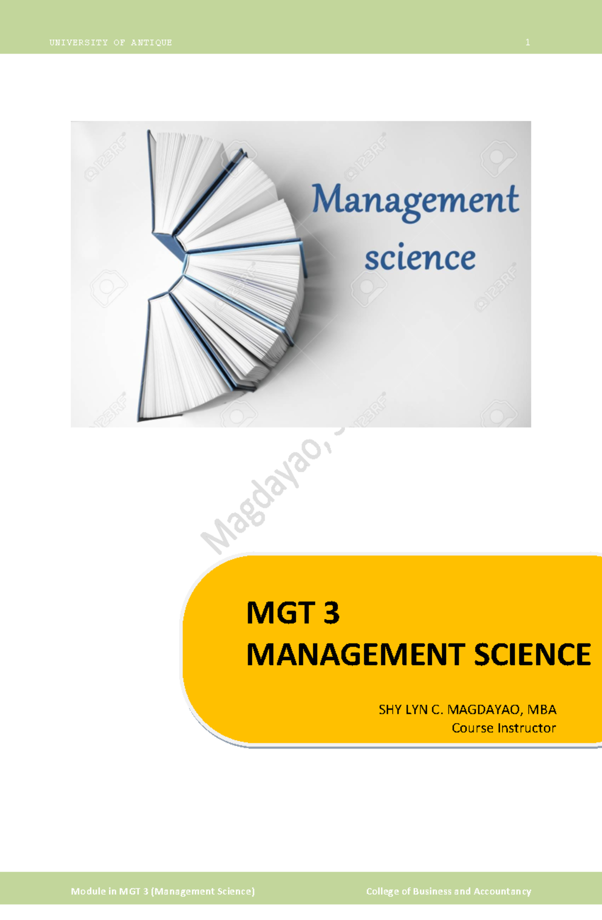 MGT 3 Chapter 5 SCM - MGT 3 MANAGEMENT SCIENCE SHY LYN C. MAGDAYAO, MBA ...
