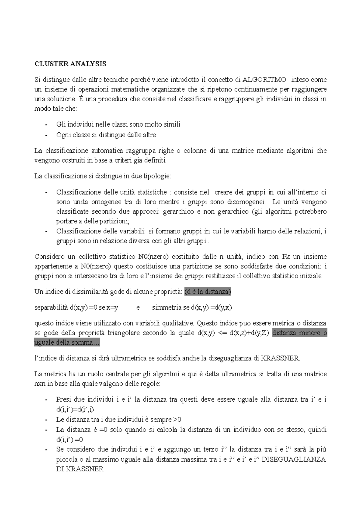 Cluster Analysis - Analisi multidimensionale dei dati - UniSannio - Studocu