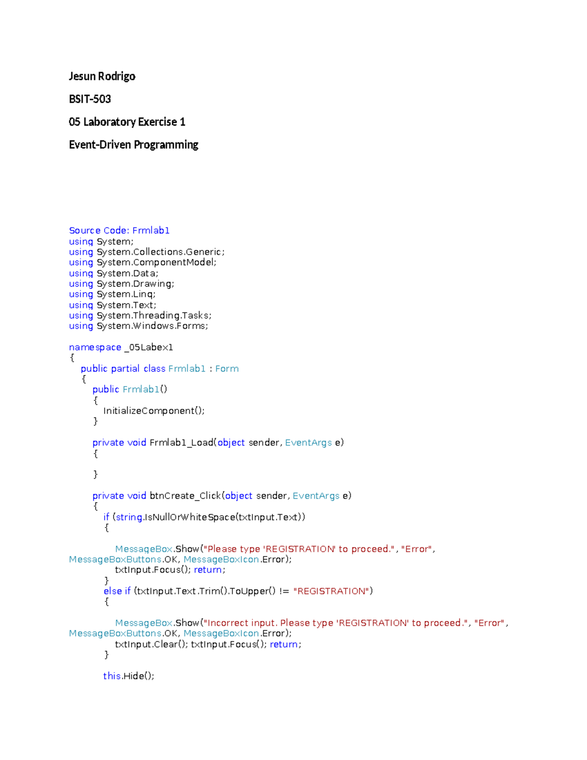 05Labex EDP - assignment - Jesun Rodrigo BSIT- 05 Laboratory Exercise 1 ...