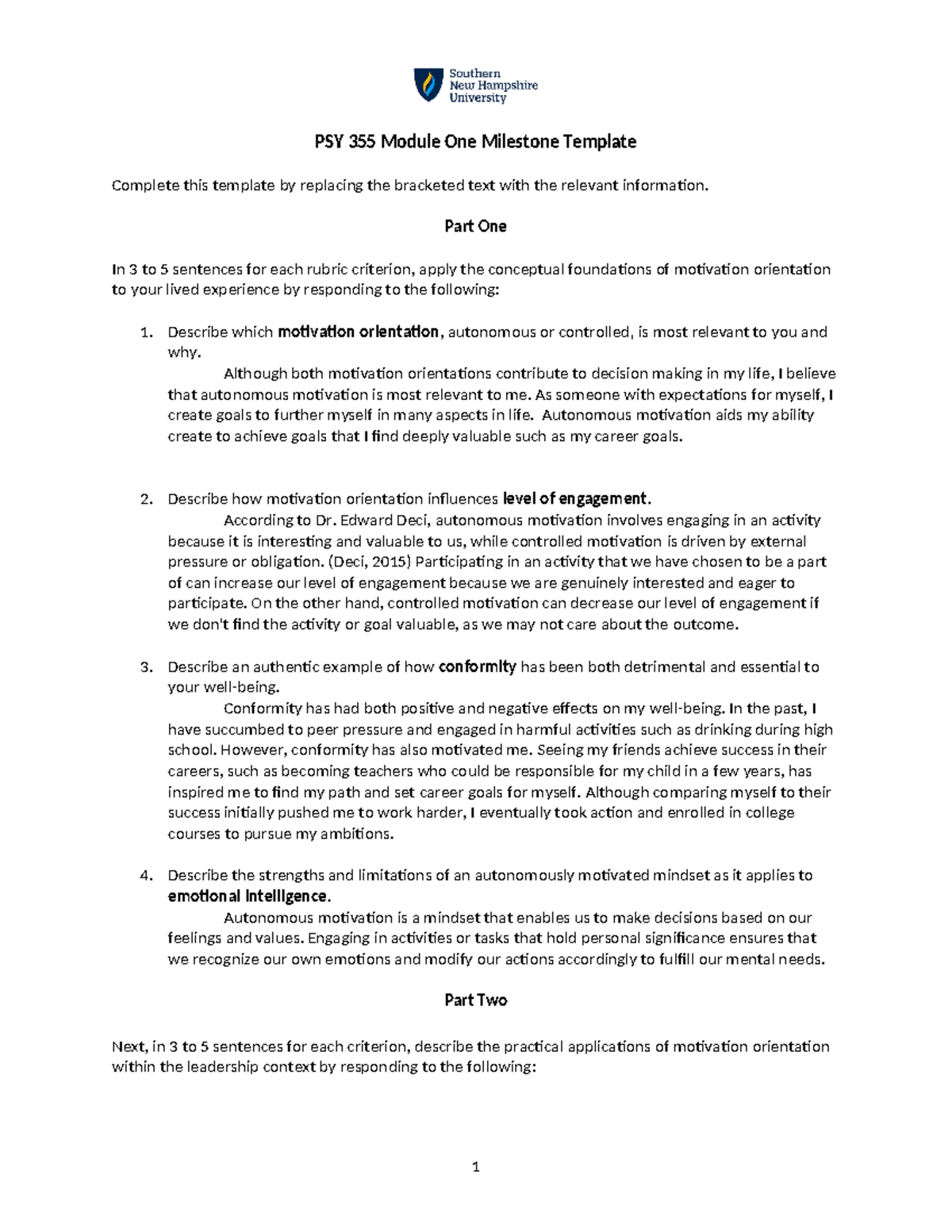 PSY 355 Module One Milestone Template - PSY 355 Module One Milestone Template Complete this ...