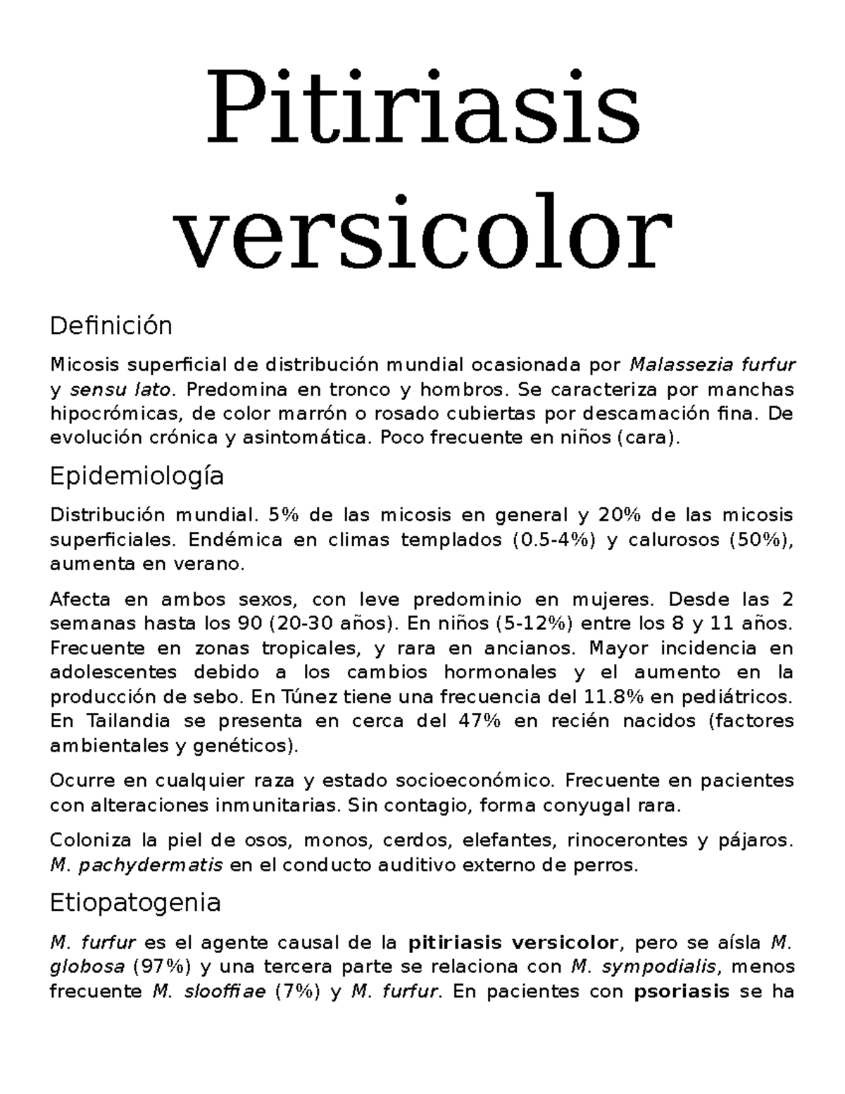 Pitiriasis versicolor - Pitiriasis versicolor Definición Micosis ...