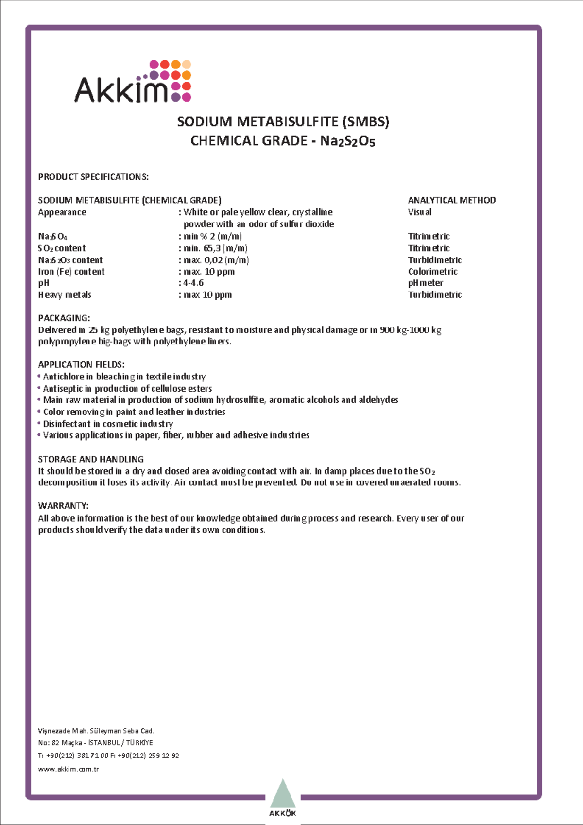 Sodium Metabisulfite (SMBS) - chemical grade - Warning: TT: undefined ...