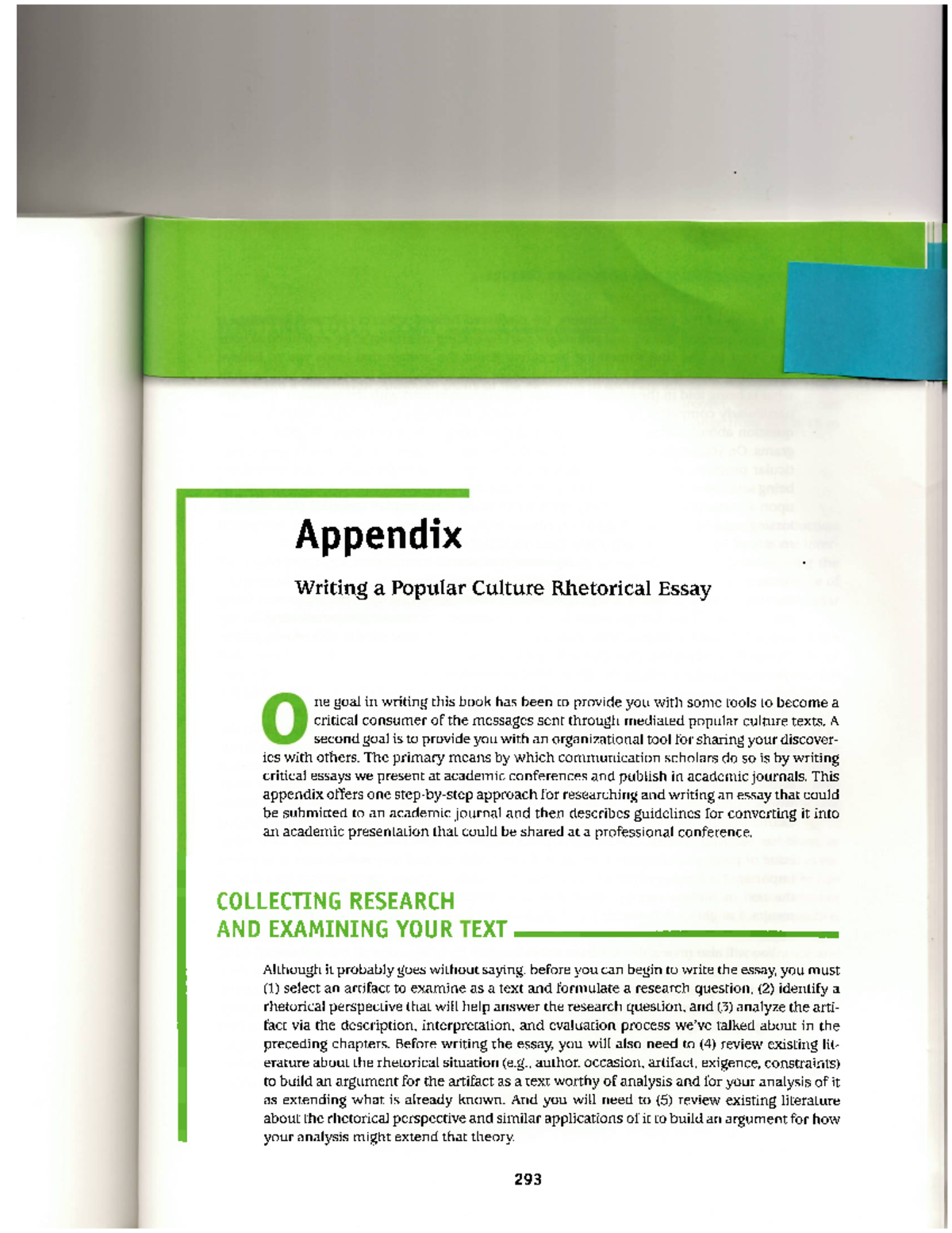 Writing a Pop Culture Rhetorical Essay - Sellnow - Appendix Writing a ...