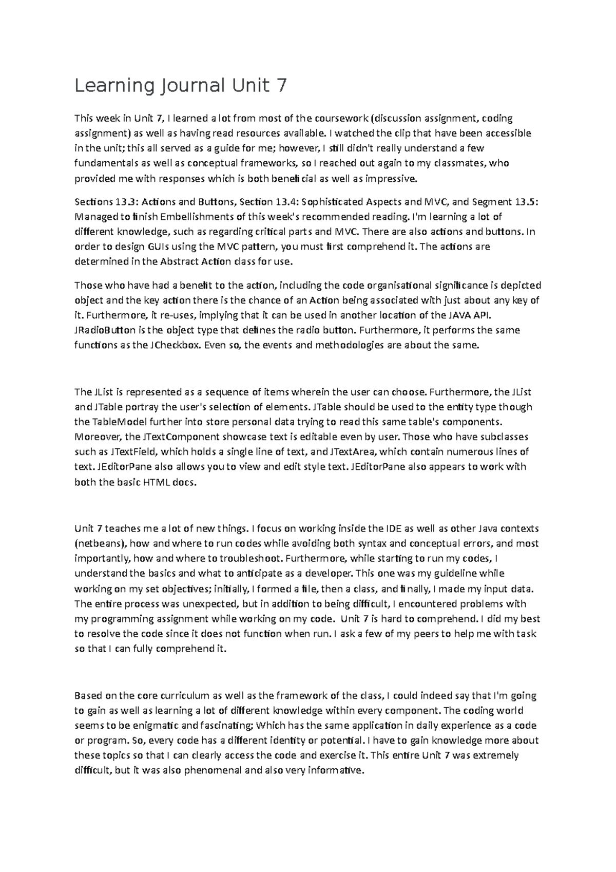 Learning Journal Unit 7 - I watched the clip that have been accessible ...