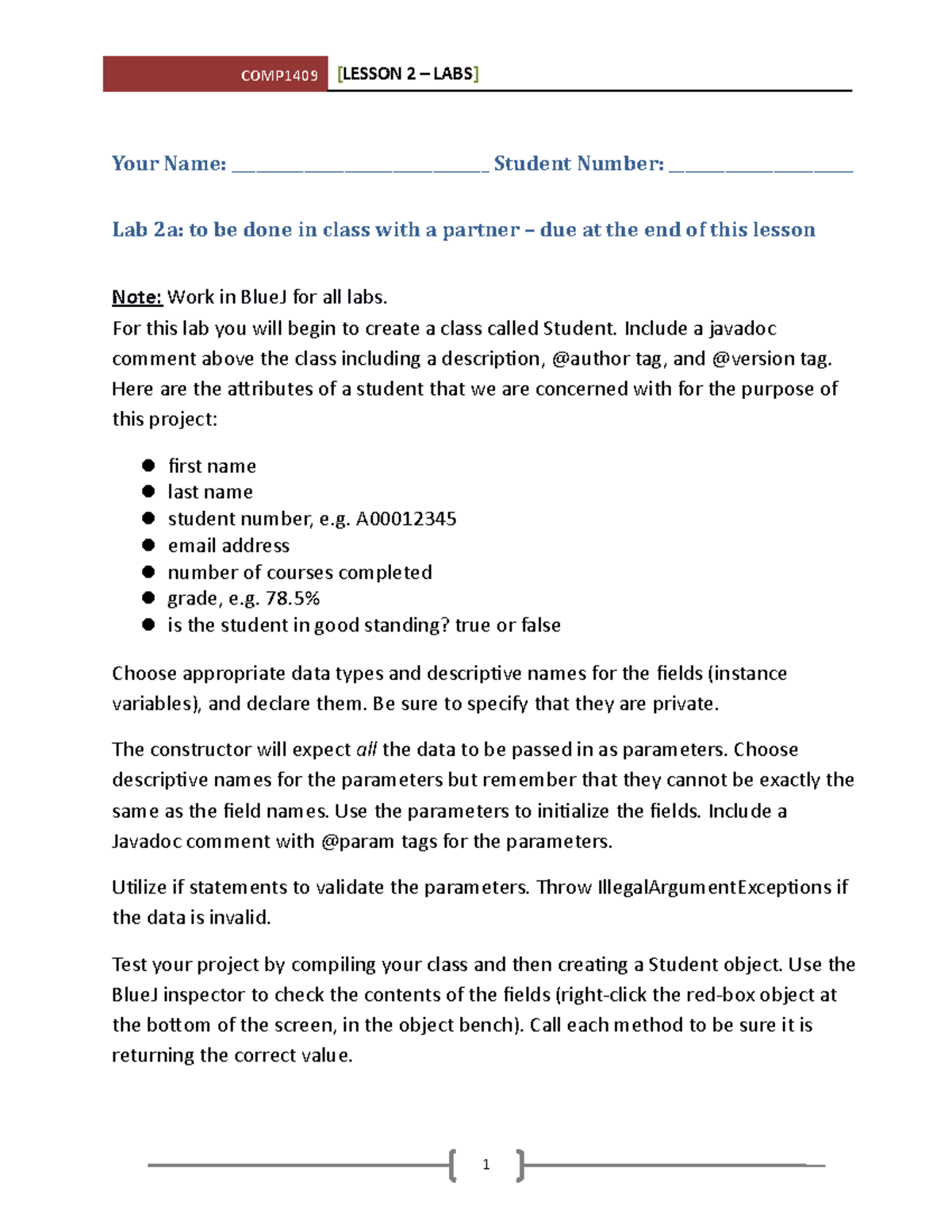 Lesson 2 Lab - lab - COMP1409 [LESSON 2 – LABS] Your Name