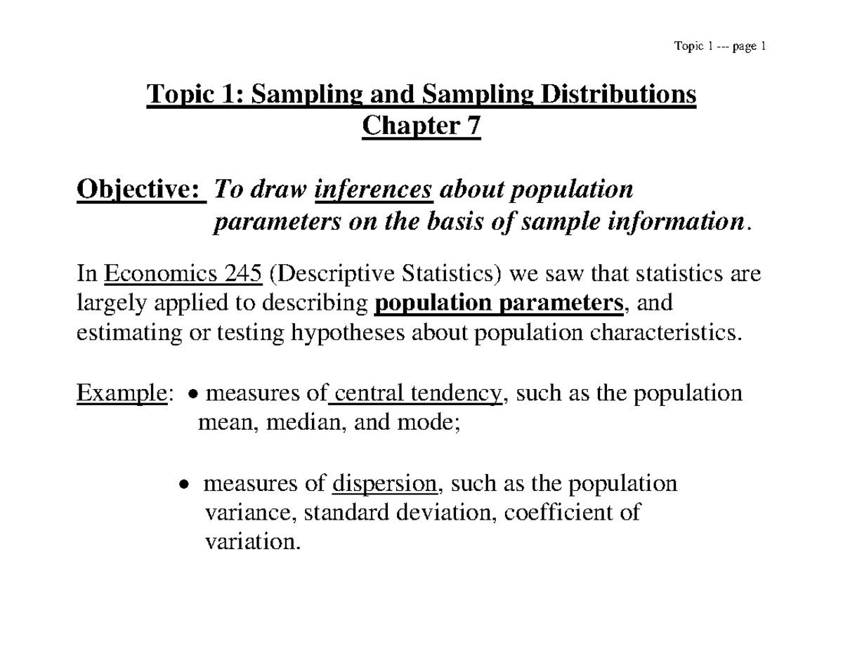 Topic 1pp 2020 - Class Slides - Topic 1: Sampling and Sampling ...