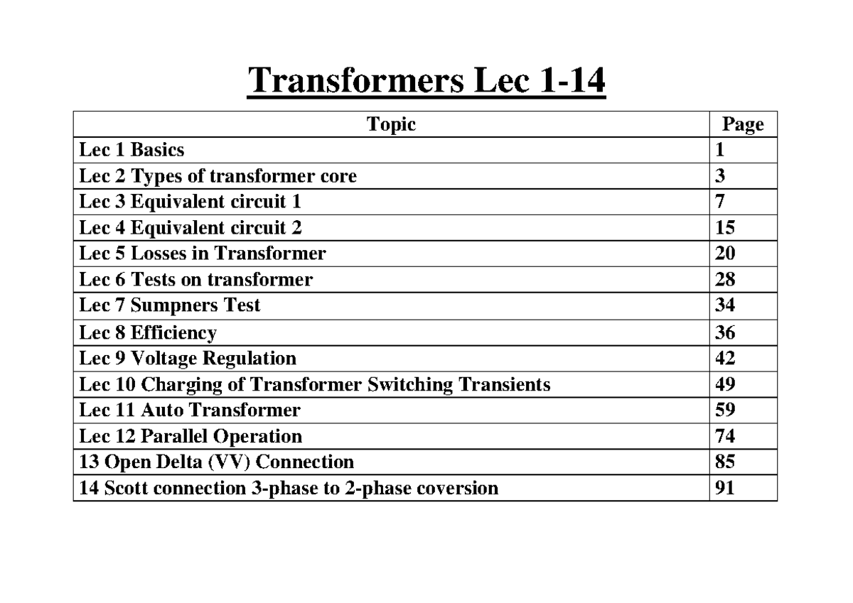 Transformers Lec 1-14 - These notes cover almost all the syllabus ...