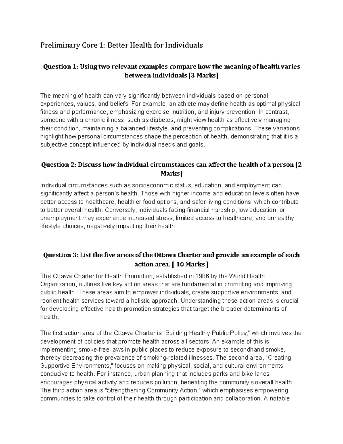 Pdhpe Prelim Notes - Preliminary Core 1: Better Health for Individuals ...