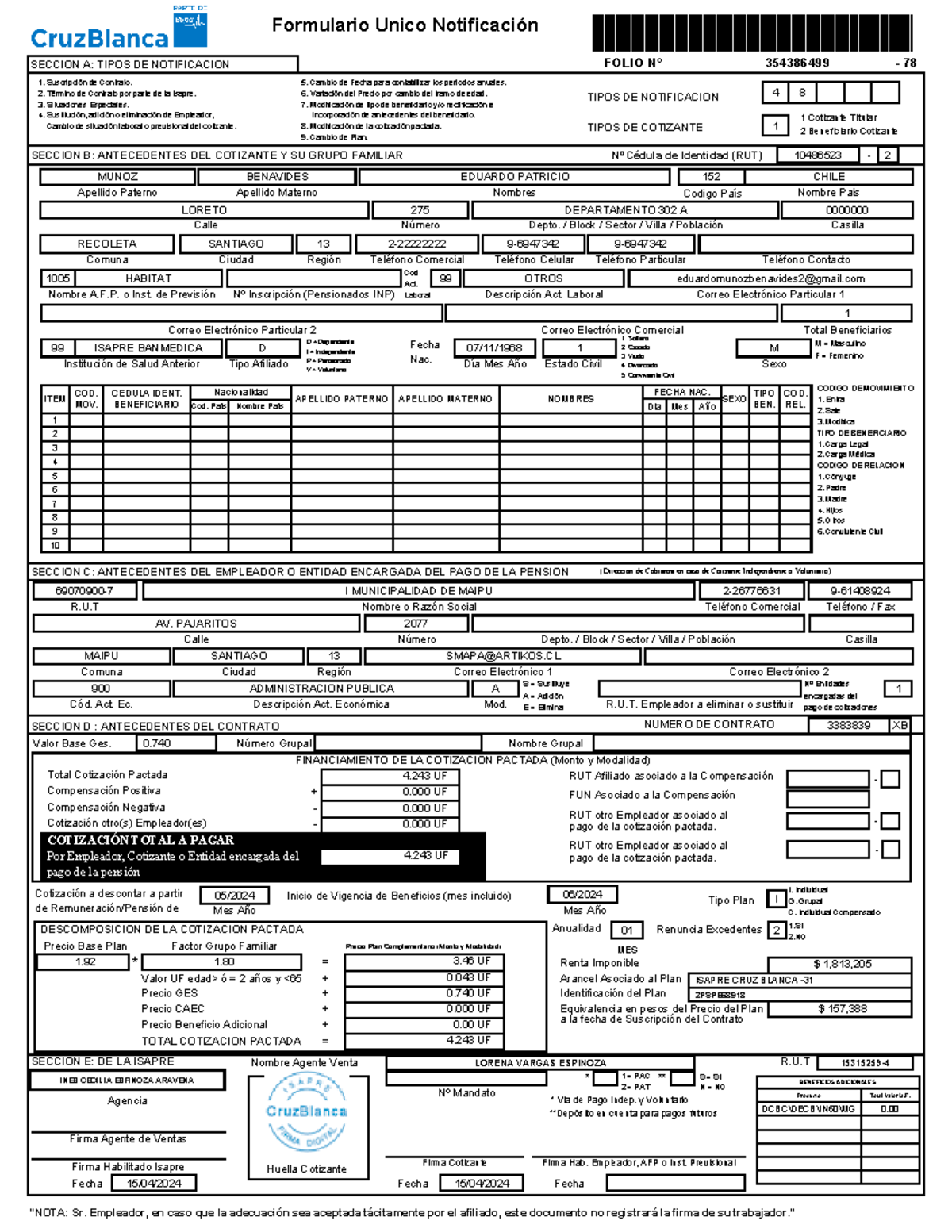 FUN 354386499 - Formulario Unico Notificación SECCION A: TIPOS DE NOTIFICACION 1. Suscripción de ...