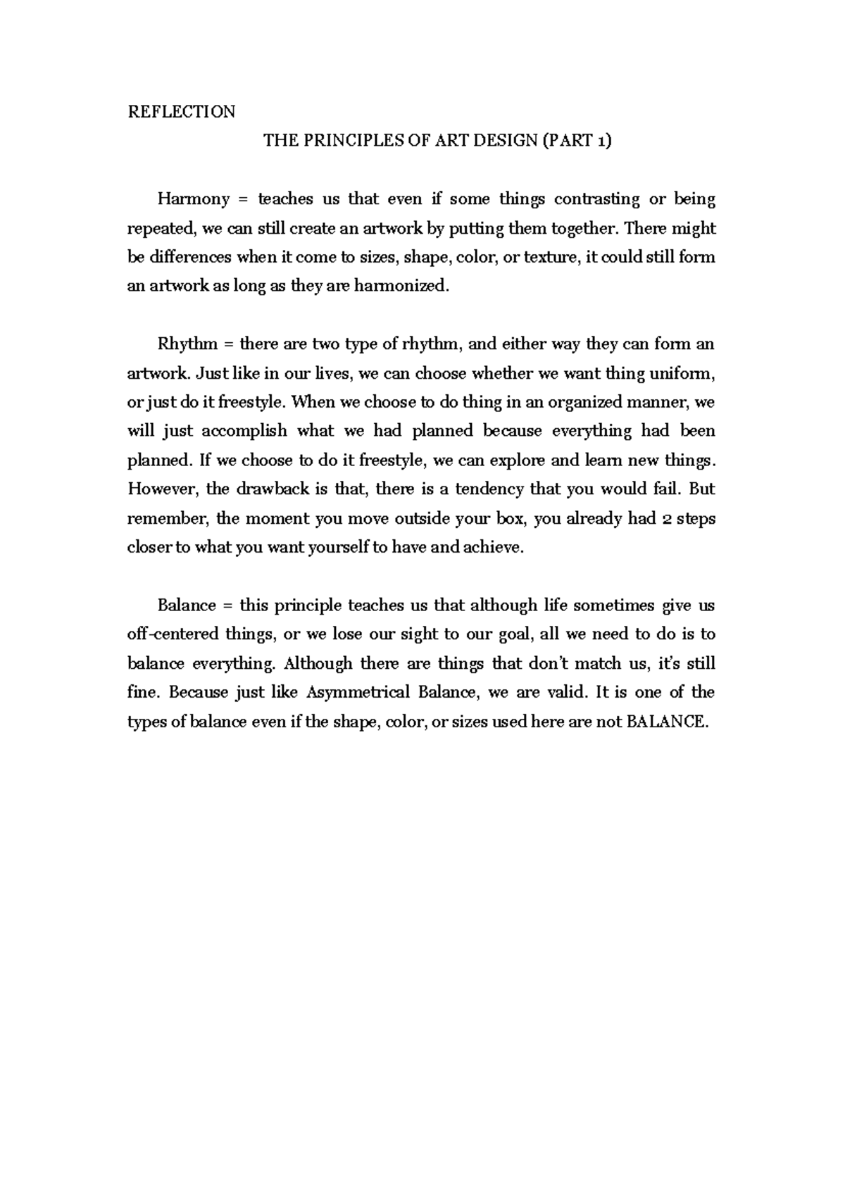 THE Principles OF ART Design (PART 1) reflection - REFLECTION THE ...