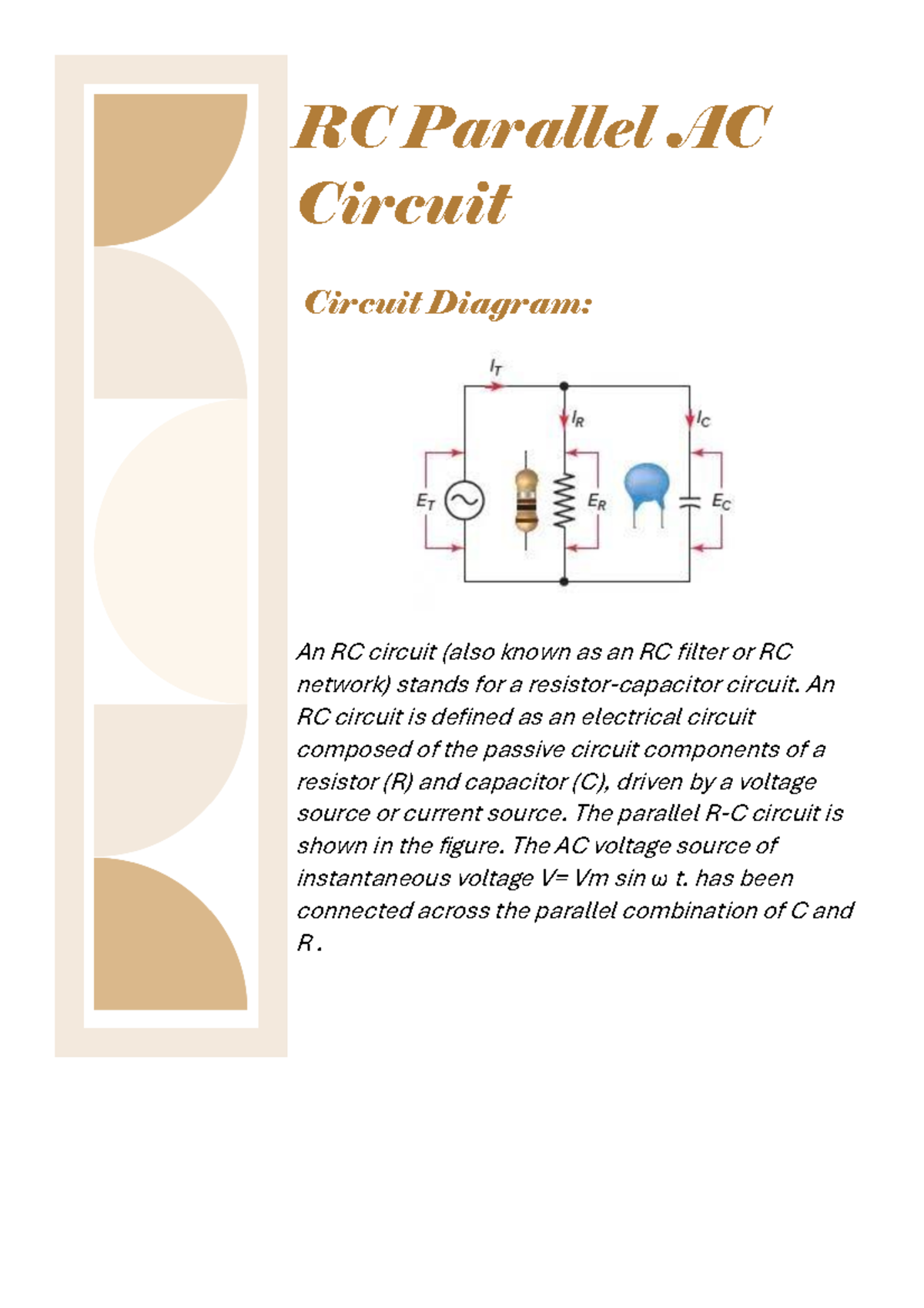 Elecrical circuits - RC Parallel AC Circuit Circuit Diagram: An RC ...