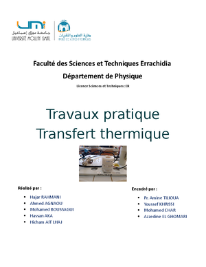 Résumé 5 Transfert de chaleur - Transferts Thermiques - Studocu