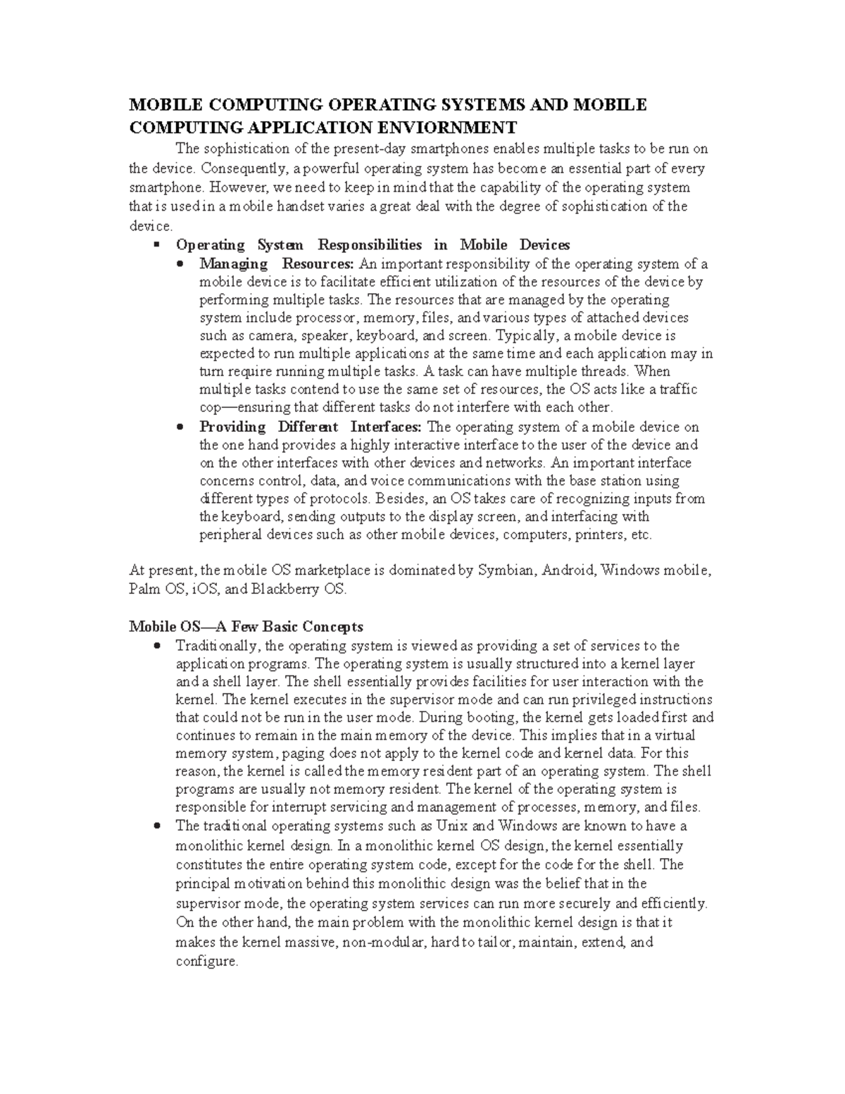 Mobile Computing Operating Systems And Mobile Computing Application Enviornment Mobile