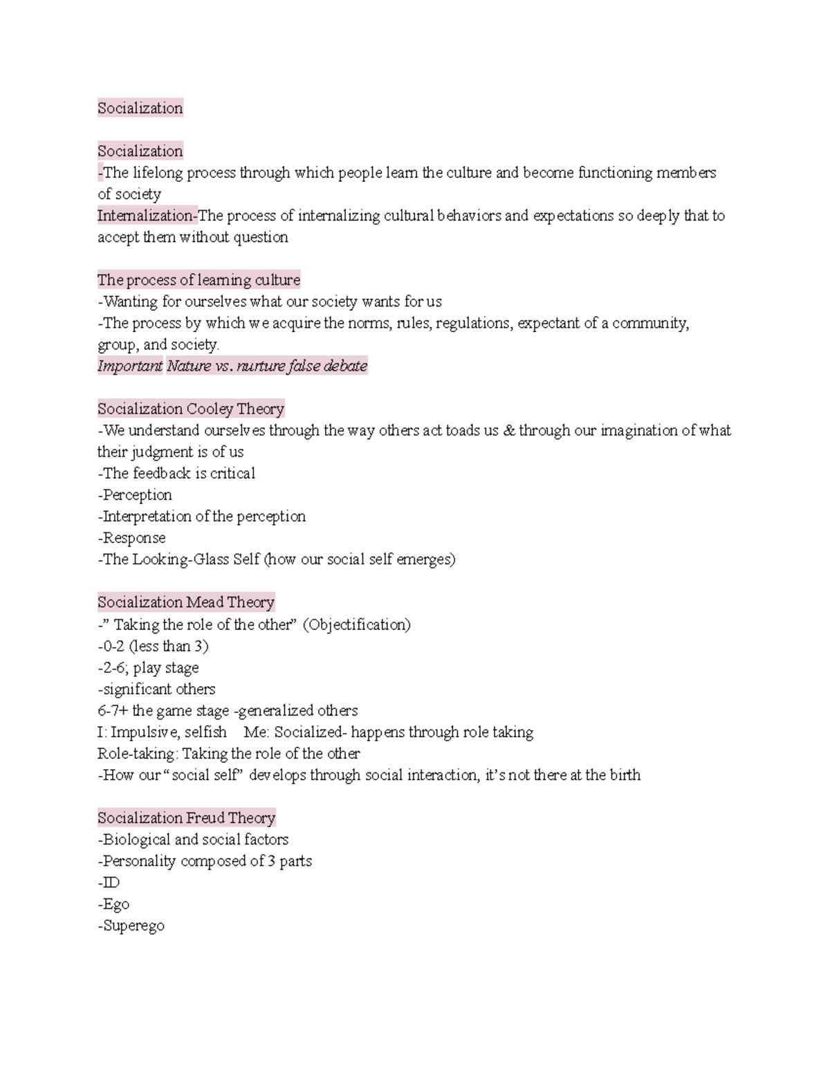 Socialization - Intro to Sociology notes from the book and lecture by ...