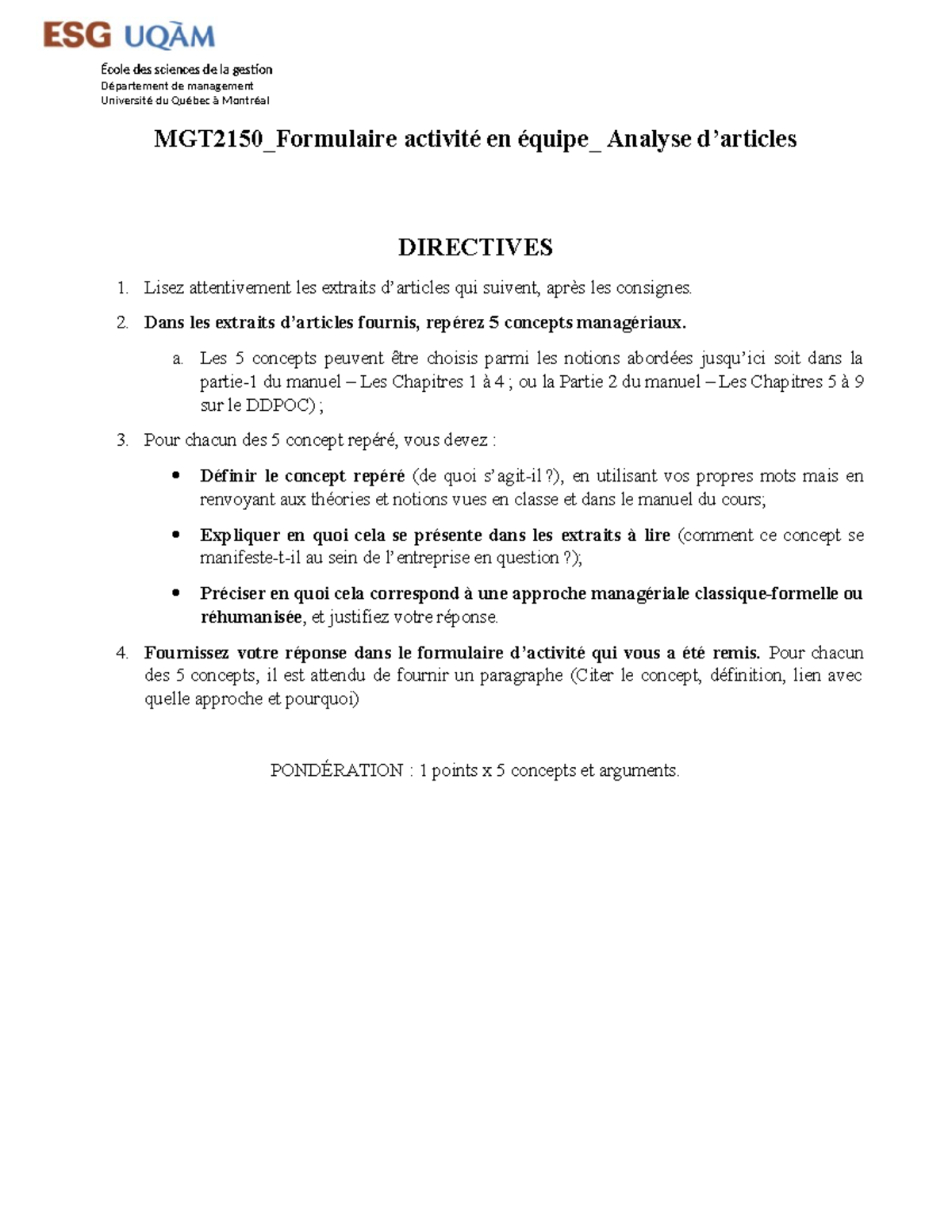 Activité 5 - exercice préparatoire évalué en classe. - MGT2150 ...