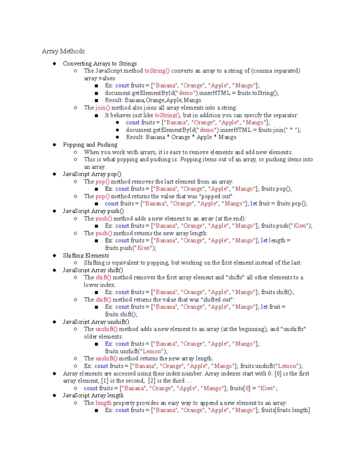 J4502 Array Methods to operators - Array Methods Converting Arrays to Strings The JavaScript ...