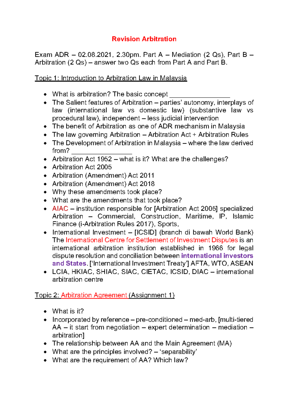 Revision Arbitration A202 - Alternative Dispute Resolution - USIM - Studocu