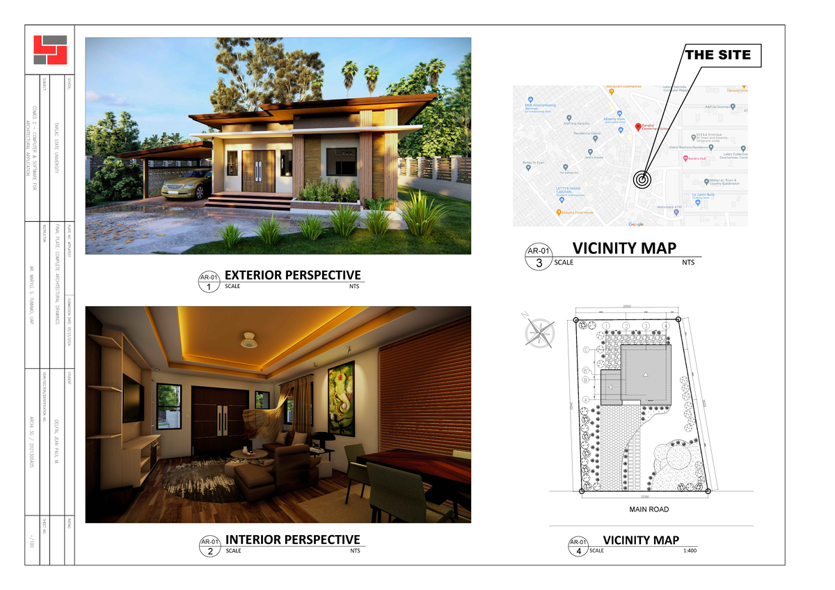 Bungalow House Details - EXTERIOR PERSPECTIVE SCALE NTS AR- 1 INTERIOR PERSPECTIVE SCALE NTS AR ...